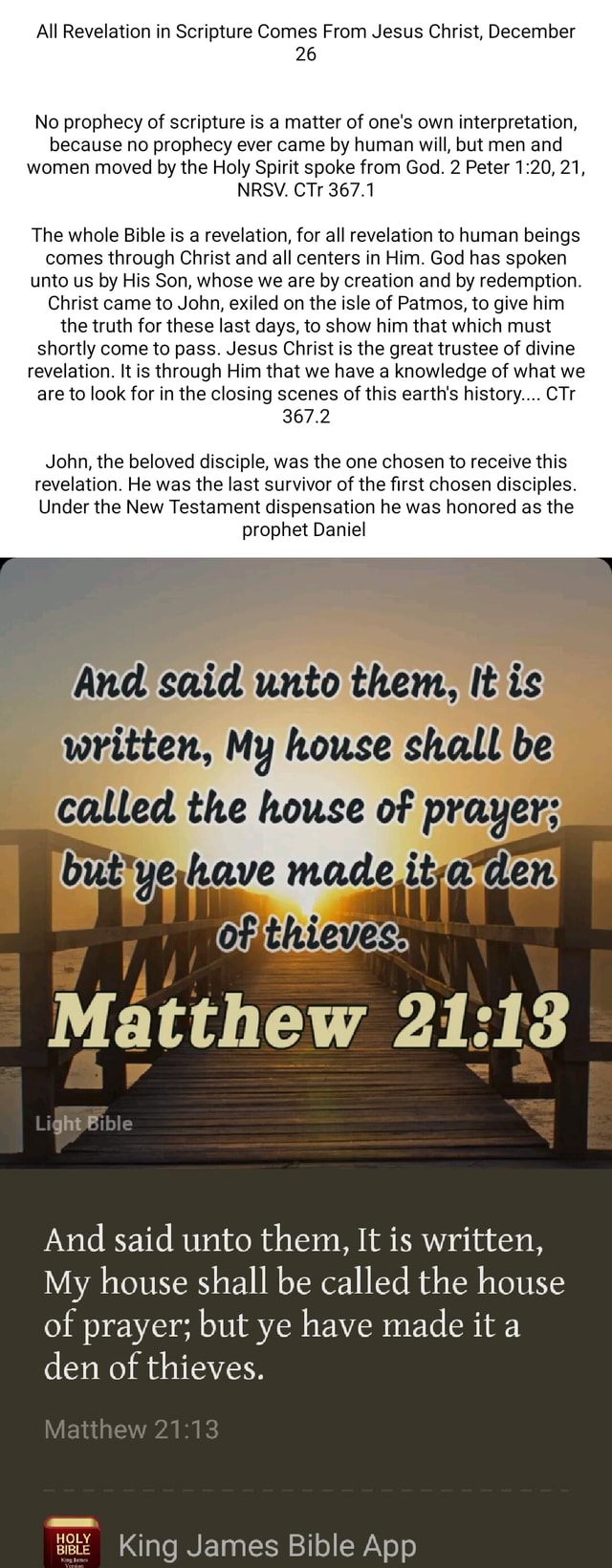 All Revelation In Scripture Comes From Jesus Christ December 26 No