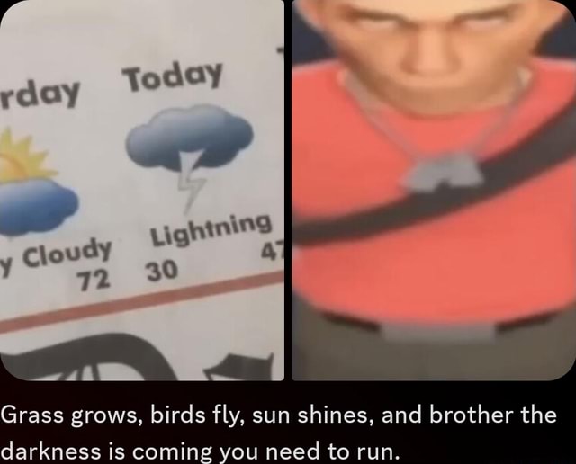 Grass grows, birds fly, sun shines, and brother the darkness is coming you need to run. - iFunny