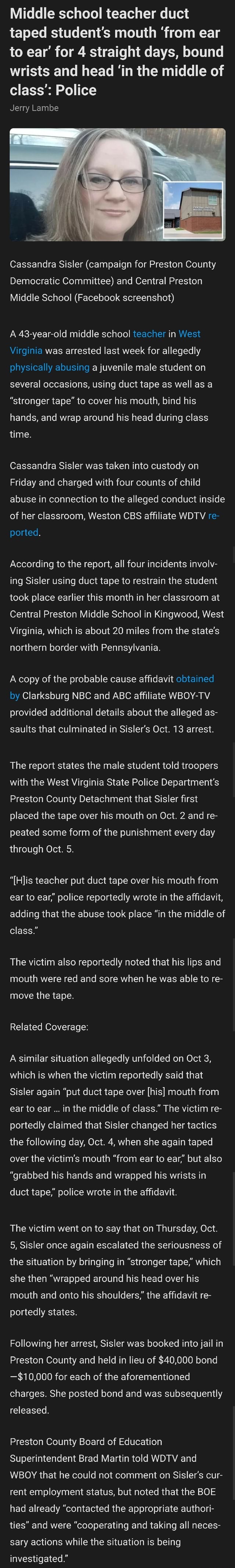 Middle school teacher duct taped student's mouth 'from ear to ear' for ...