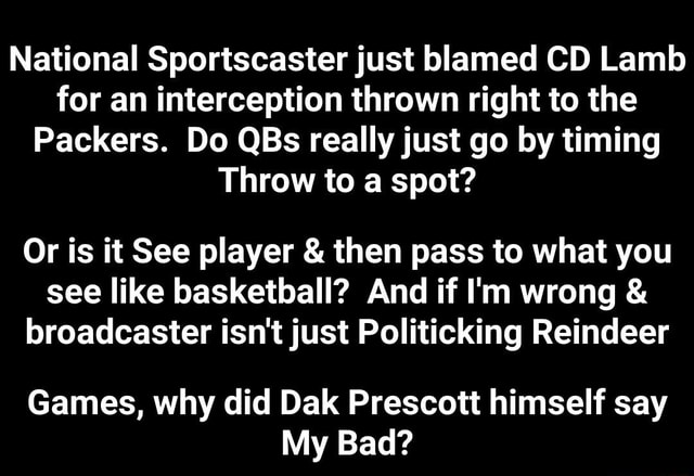 National Sportscaster just blamed CD Lamb for an interception thrown ...