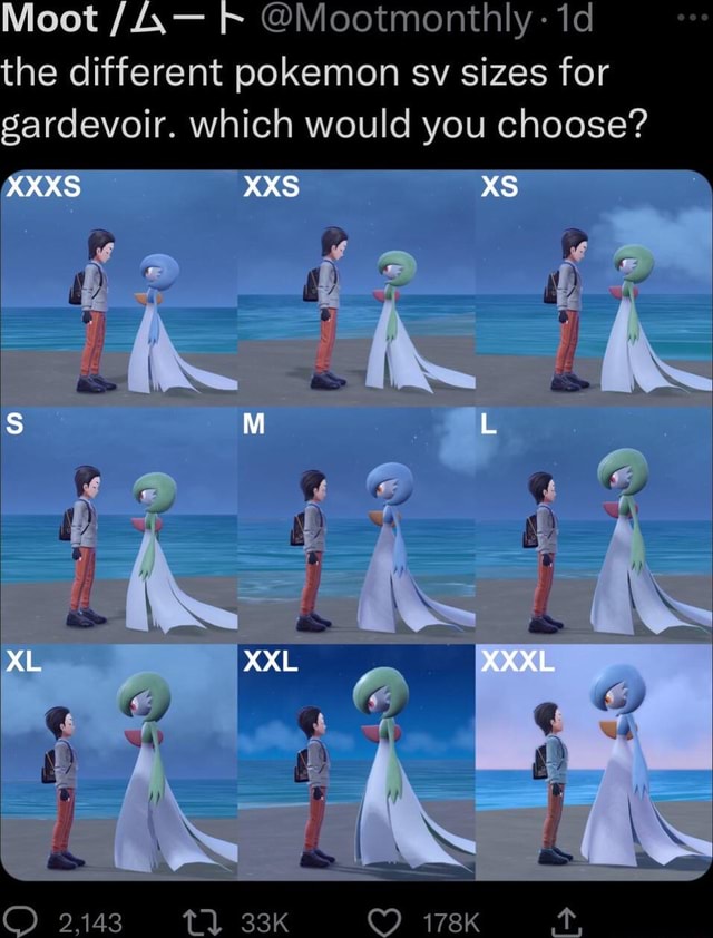 Moot / @Mootmonthly the different pokemon sv sizes for gardevoir. which ...