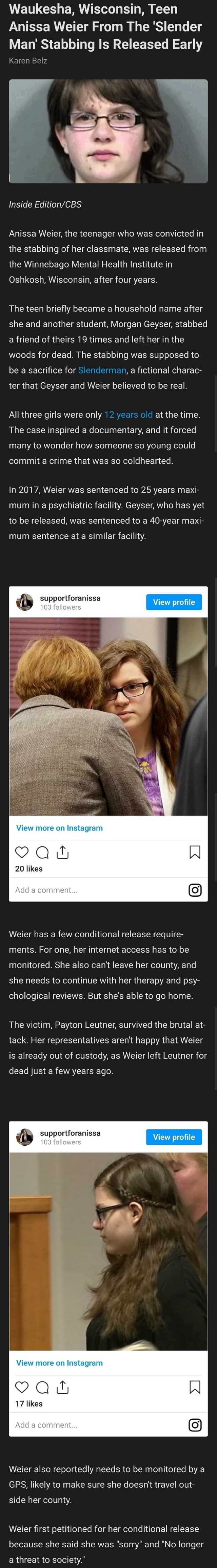 Waukesha, Wisconsin, Teen Anissa Weier From The 'Slender Man' Stabbing ...