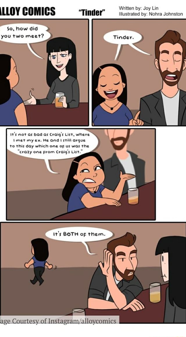 LLOY COMICS Tinder' usted by: Nora Johnston $o, how did you two meet? It's not as bad as Craig's ...