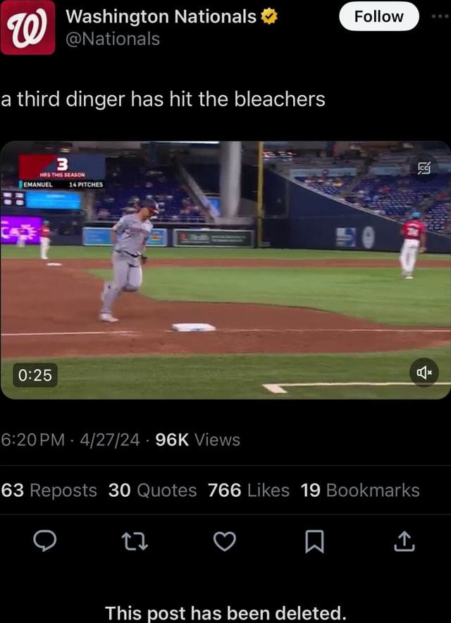 Washington Nationals @Nationals a third dinger has hit the bleachers ...