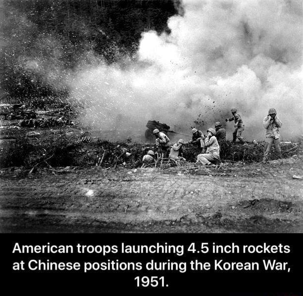 RS American troops launching 4.5 inch rockets at Chinese positions ...