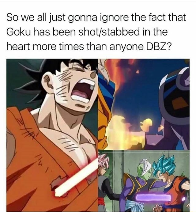 So we all just gonna ignore the fact that Goku has been shot/stabbed in ...