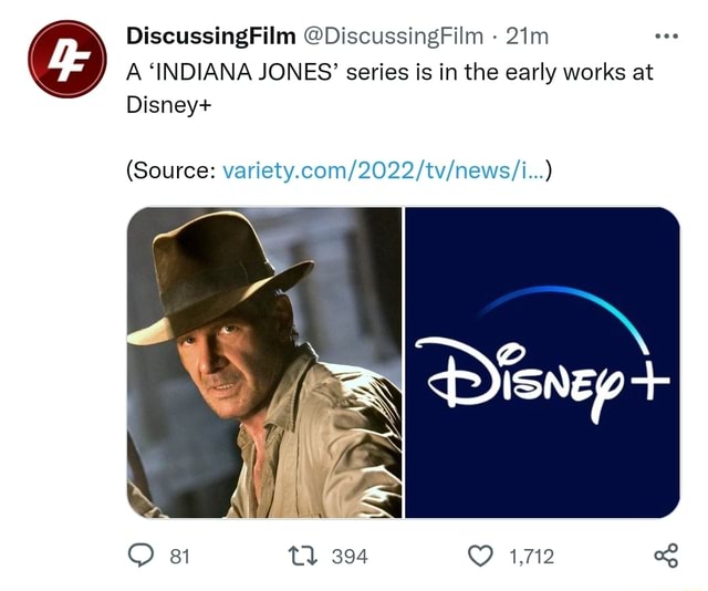 DiscussingFilm @DiscussingFilm A 'INDIANA JONES' series is in the early ...
