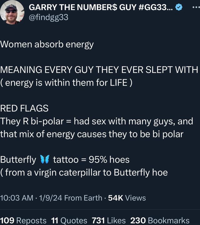 GARRY THE NUMBER$ GUY #GG33... @ Women absorb energy MEANING EVERY GUY ...