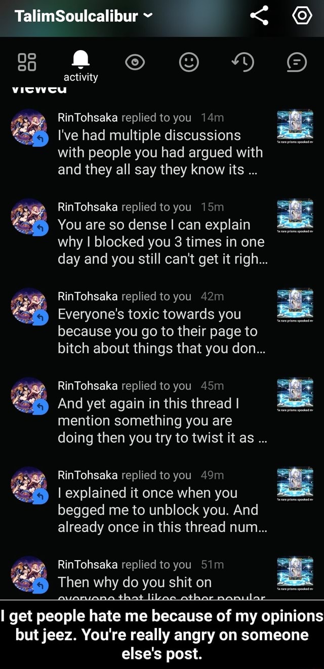 RinTohsaka replied to you 14m I've had multiple discussions with people ... RinTohsaka replied to you 14m I've had multiple discussions with people ...