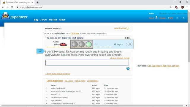 TypeRacer- Test your typing spe - x typeracer Practice Racetrack recent ...