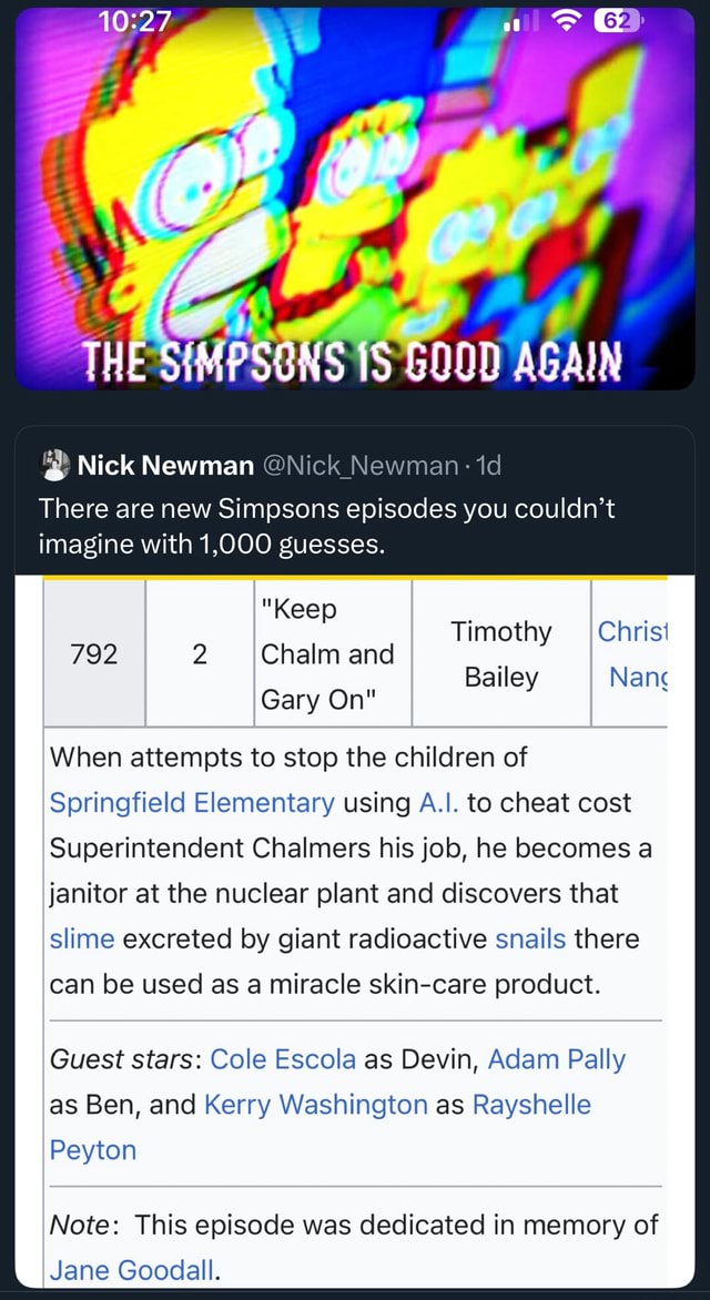 AGAIN Nick Newman @Nick Newman: There are new Simpsons episodes you ...