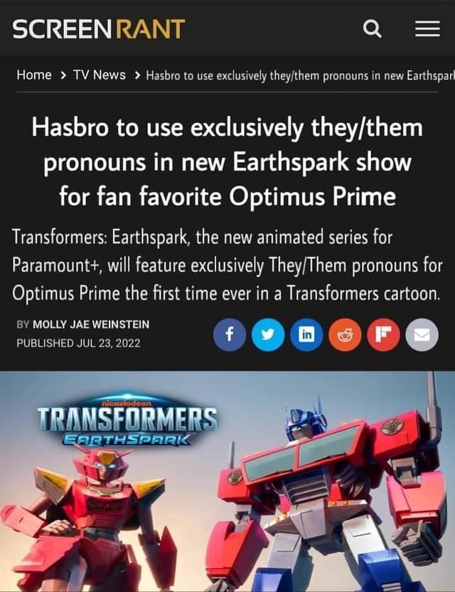 SCREENRANT Home > TV News > Hasbro to use exclusively pronouns in new ...