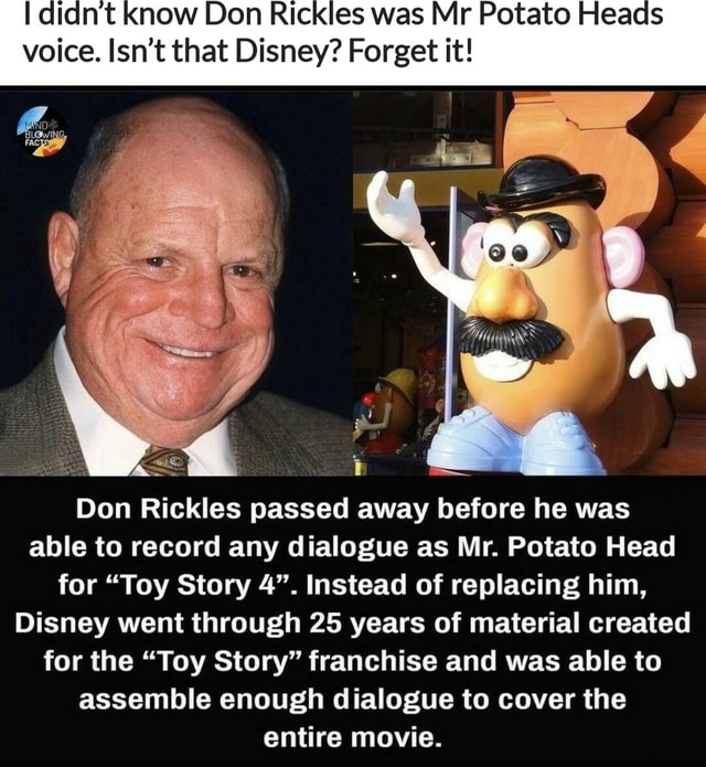 I didnt Know Don Rickles was Mr Potato Heads voice. Isn't that Disney ...