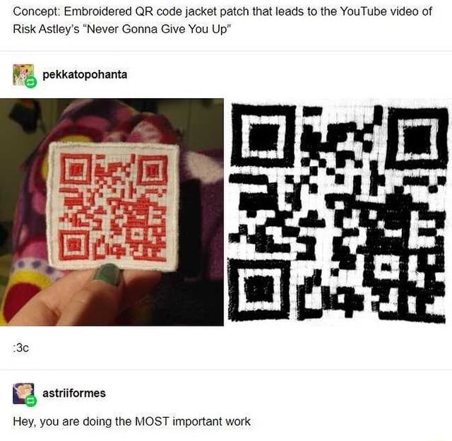 Concept' Embroidered QR code Jackel patch that leads to the YouTube ...