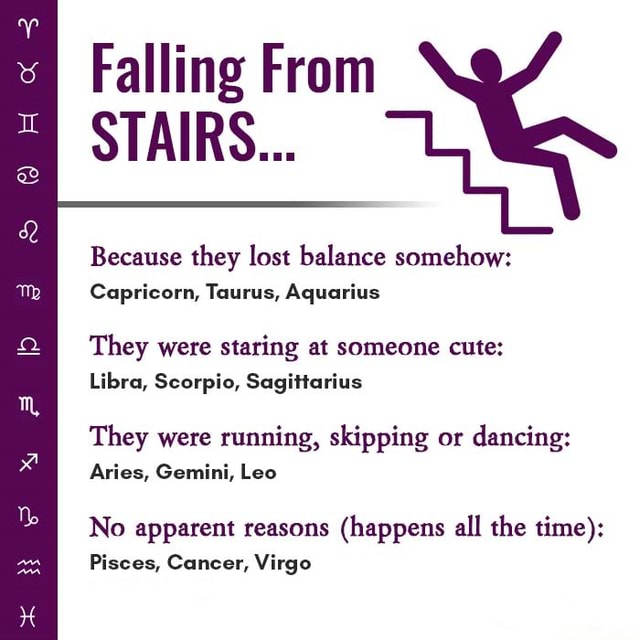 Falling From STAIRS... Because they lost balance somehow: Capricorn ...