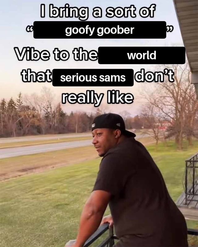 I bring a sort of goofy goober Vibe to the world tHat serioussams don't ...