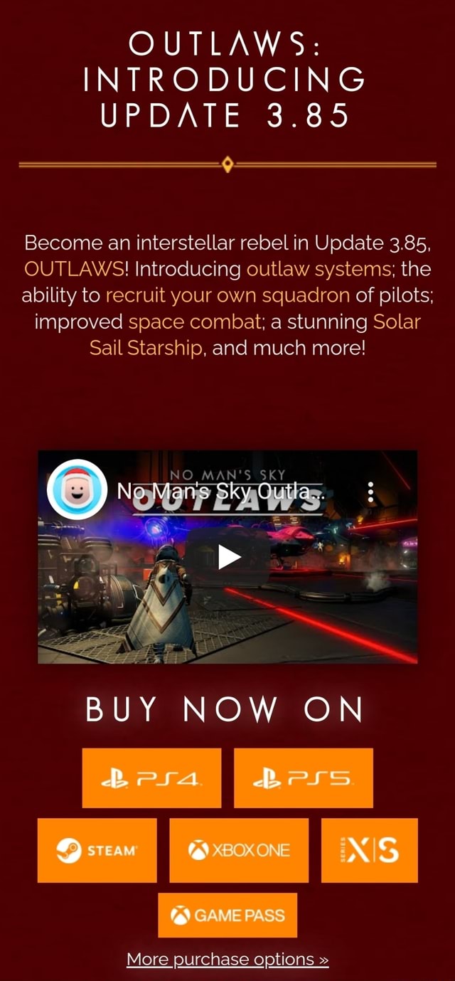 OUTLAWS: INTRODUCING UPDATE 3.85 come an interstellar rebel in Update 3 ...