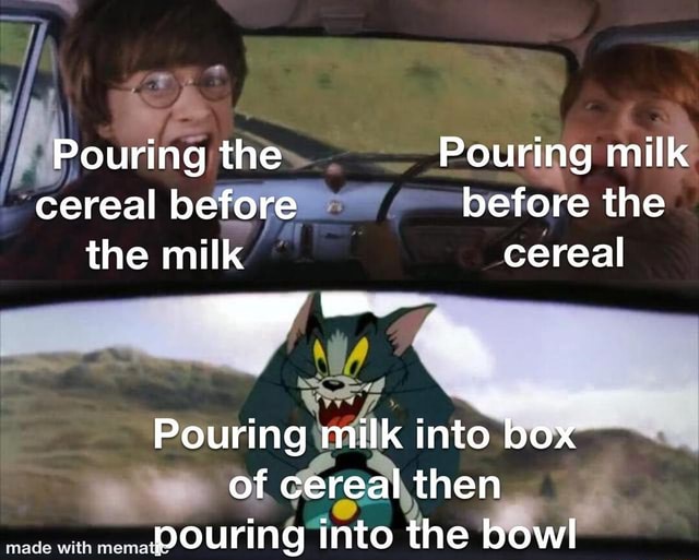 Pouring the Pouring milk cereal before before the the milk cereal - r ...