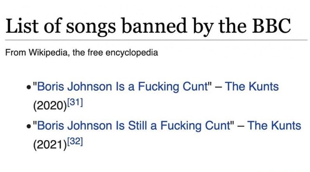 List of songs banned by the BBC From Wikipedia, the free encyclopedia ...