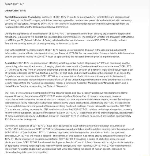 Tem SCP-1377 Object Class: Euclid 'Special Containment Procedures ...