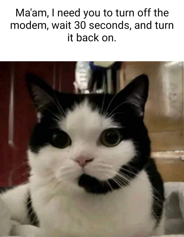 Ma'am, I need you to turn off the modem, wait 30 seconds, and turn it ...