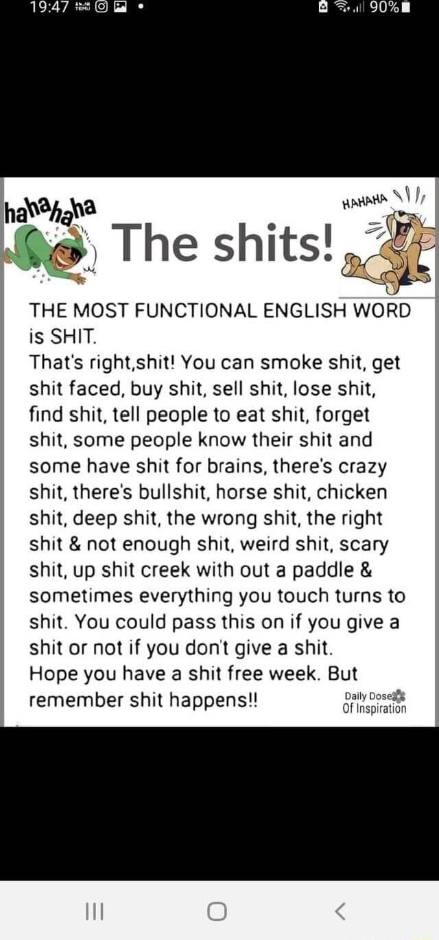 The shits! THE MOST FUNCTIONAL ENGLISH WORD is SHIT. That's right,shit ...
