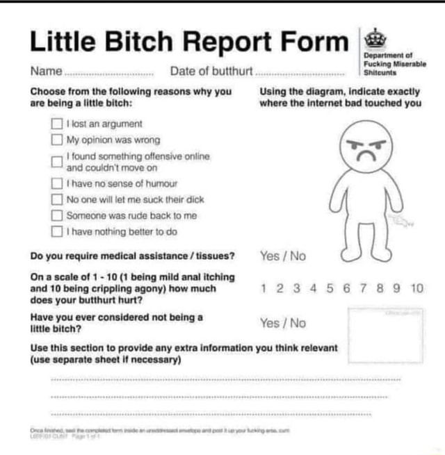 Little Bitch Report Form Name Date of butthurt Choose from the ...