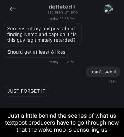 Deflated day Screenshot my textpost about finding Nemo and caption it ...