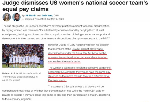 Judge Dismisses Us Womens National Soccer Teams Equal Pay Claims By