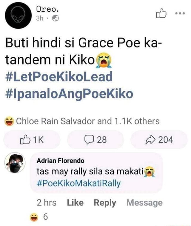 Oreo. Buti hindi si Grace Poe ka- tandem ni Kiko fe) #LetPoeKikoLead ...