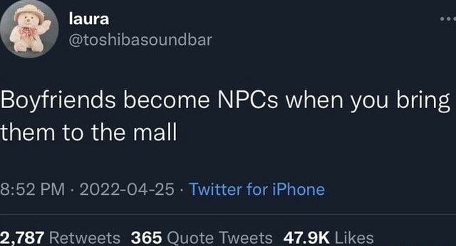 Laura / @toshibesoundber Boyfriends become NPCs when you bring them to ...