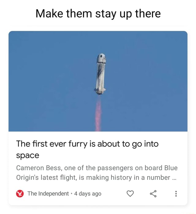 Make them stay up there The first ever furry is about to go into space ...