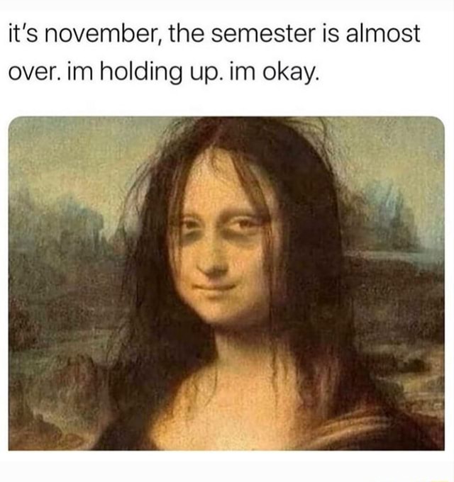 It’s november, the semester is almost over. im holding up, im okay ...