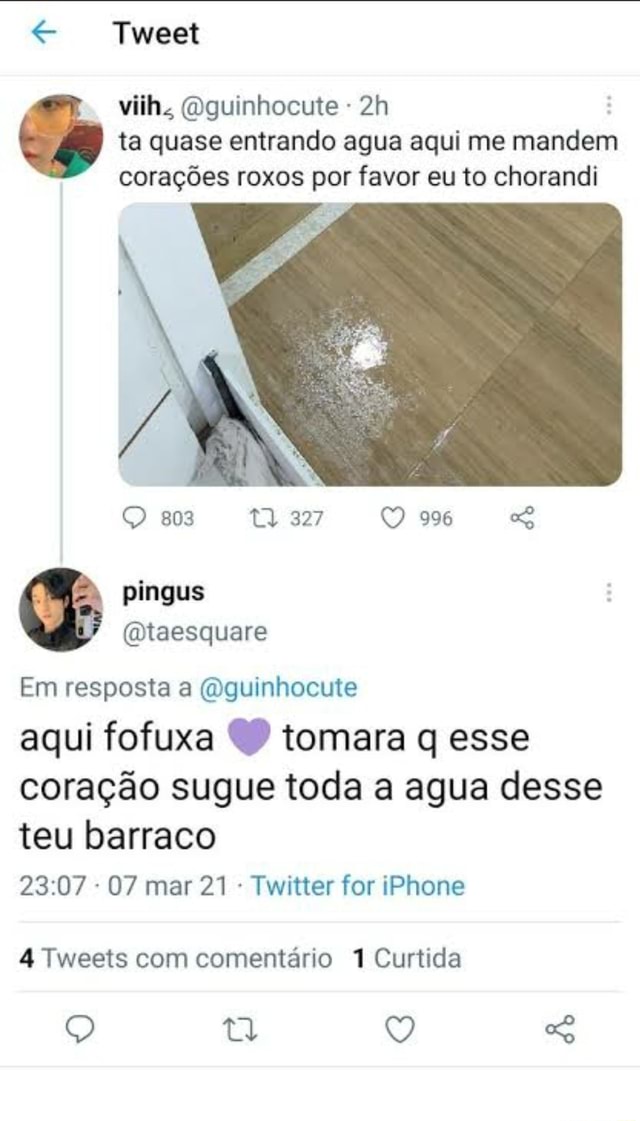 Tweet viih, (Oguinhocute - ta quase entrando agua aqui me mandem ...