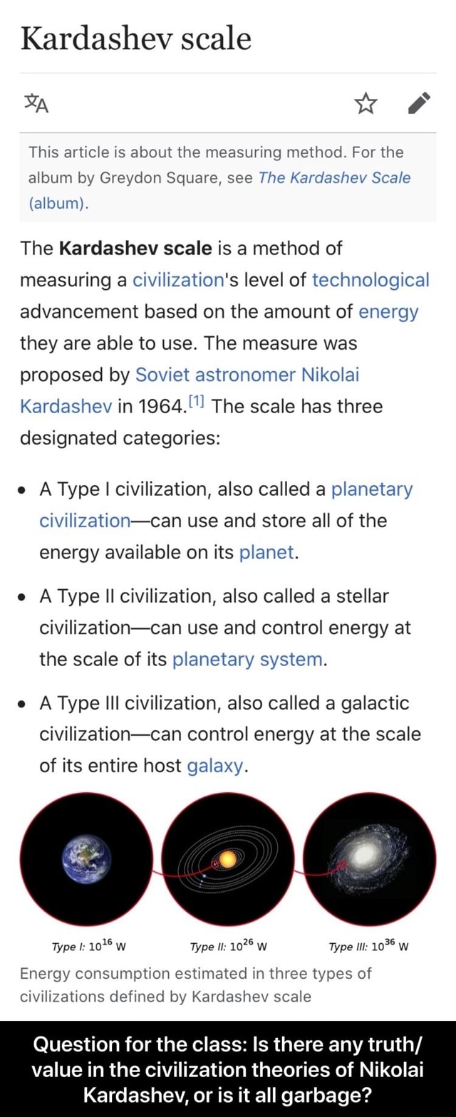 Kardashev scale ww This article is about the measuring method. For the ...