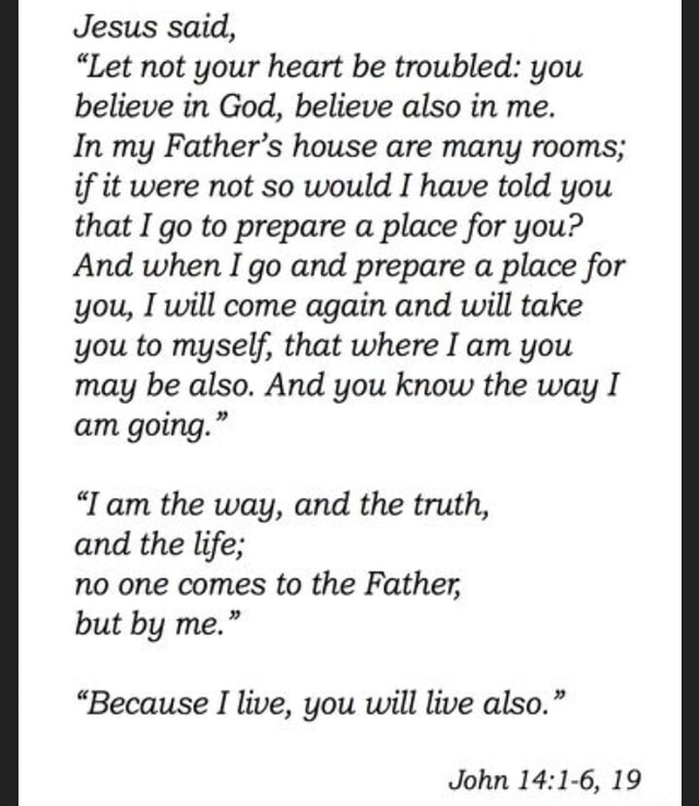 Jesus said, "Let not your heart be troubled: you believe in God ...