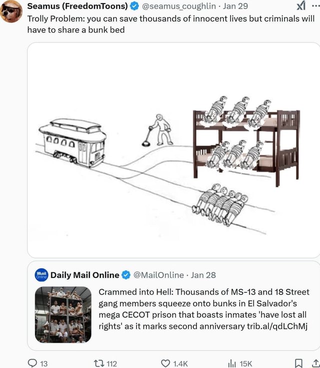 Seamus (FreedomToons) @seamus coughlin Jan 29 Trolly Problem: you can ...