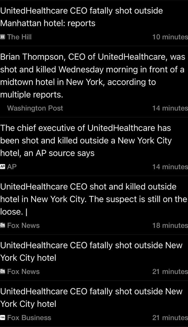 UnitedHealthcare CEO fatally shot outside Manhattan hotel: reports The ...