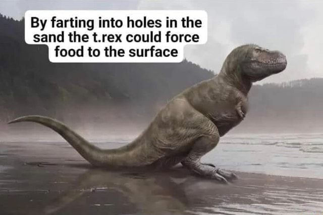 By farting into holes in the sand the t.rex could force food to the ...