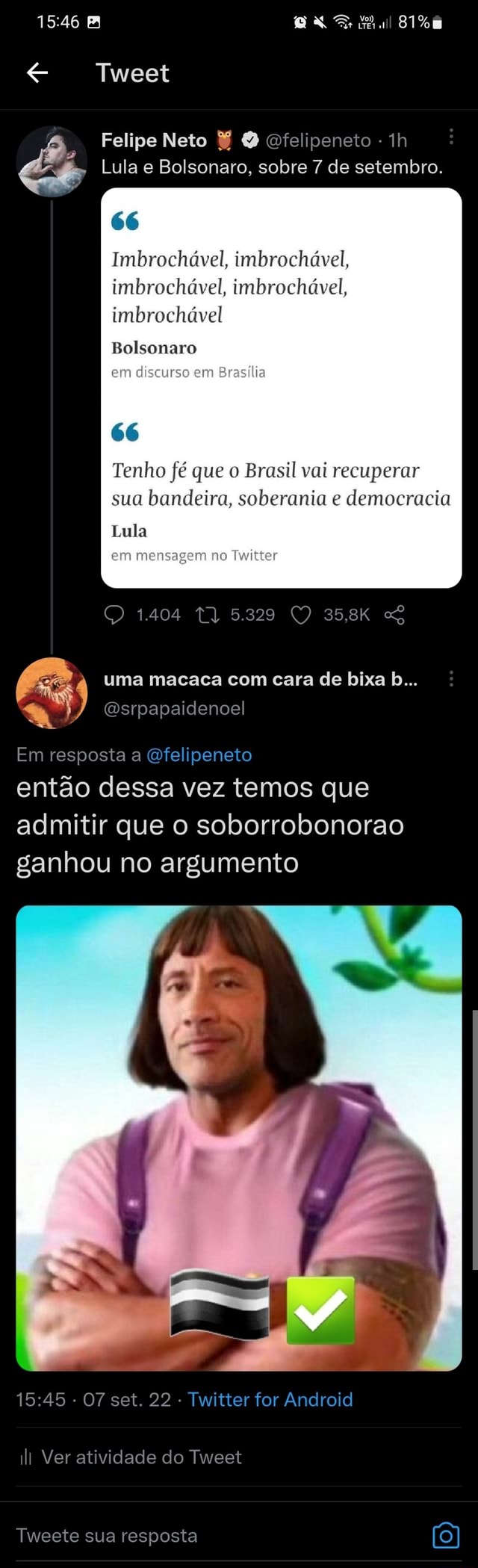 & Tweet Felipe Neto O Gfelipeneto - Lula e Bolsonaro, sobre 7 de ...