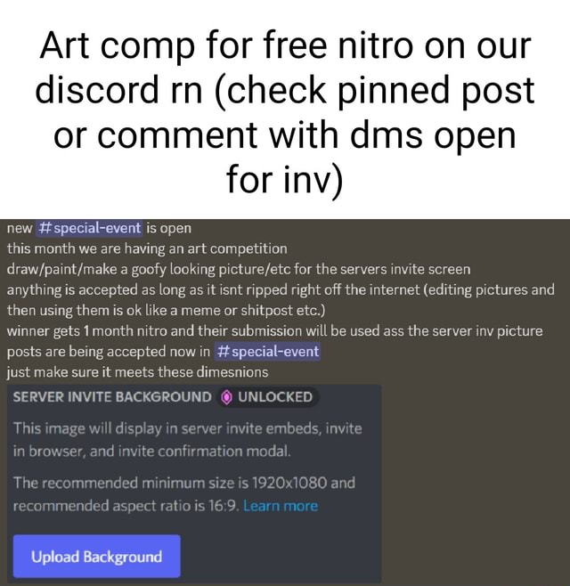 Art comp for free nitro on our discord rn (check pinned post or comment ...