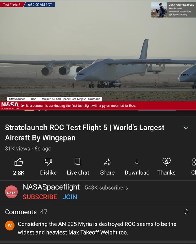 Test Flight AM PDT Stratolaunch Roc + Mojave Air and Space Port, Mojave ...
