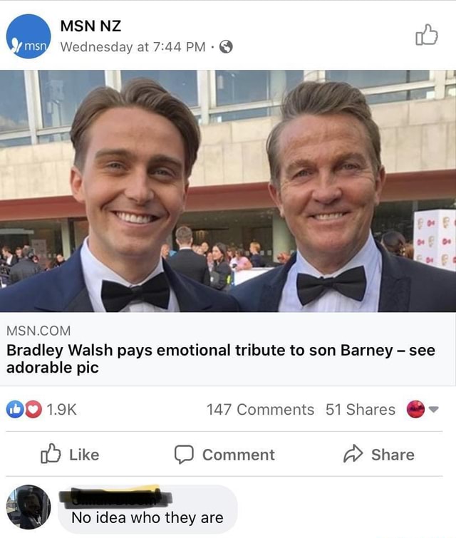 MSN NZ Wednesday at PM- @ Bradley Walsh pays emotional tribute to son ...
