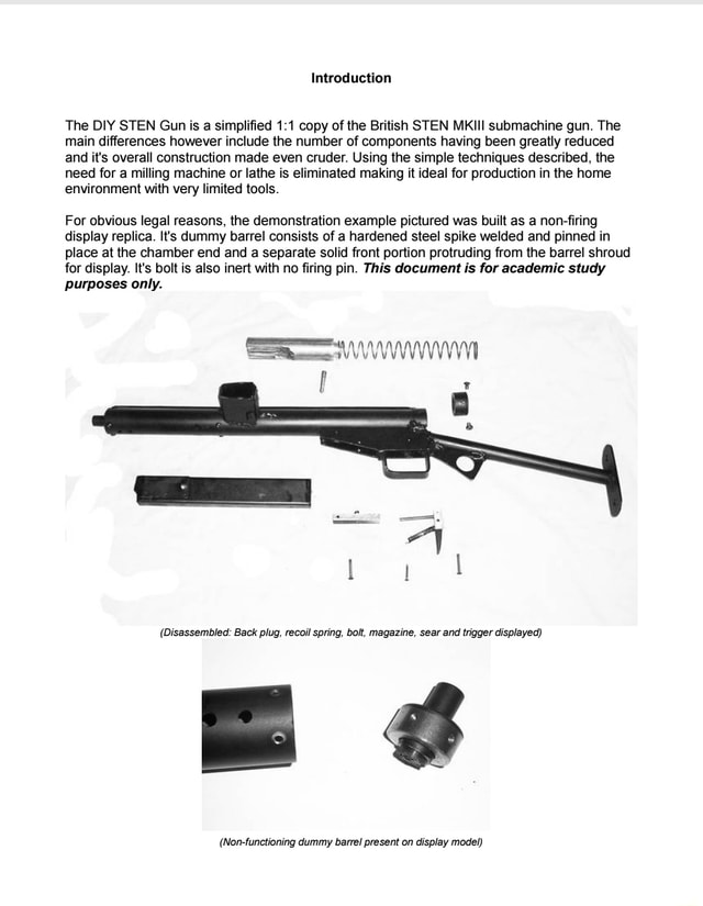 The DIY STEN Gun is a simplified 1:1 copy of the British STEN MKIII ...