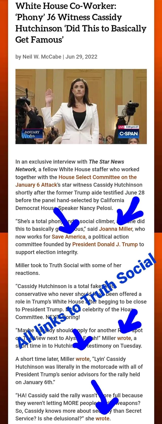 White House Co-Worker: 'Phony' Witness Cassidy Hutchinson 'Did This to ...
