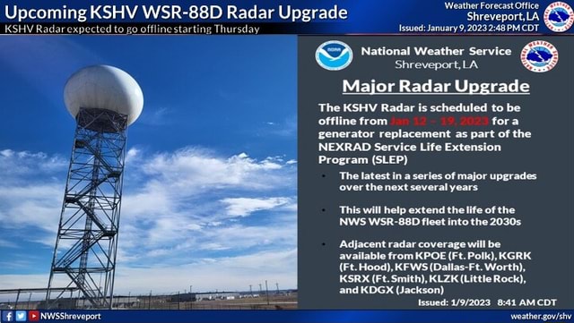 Upcoming KSHV WSR-88D Radar Upgrade Forecast Office offline starting ...