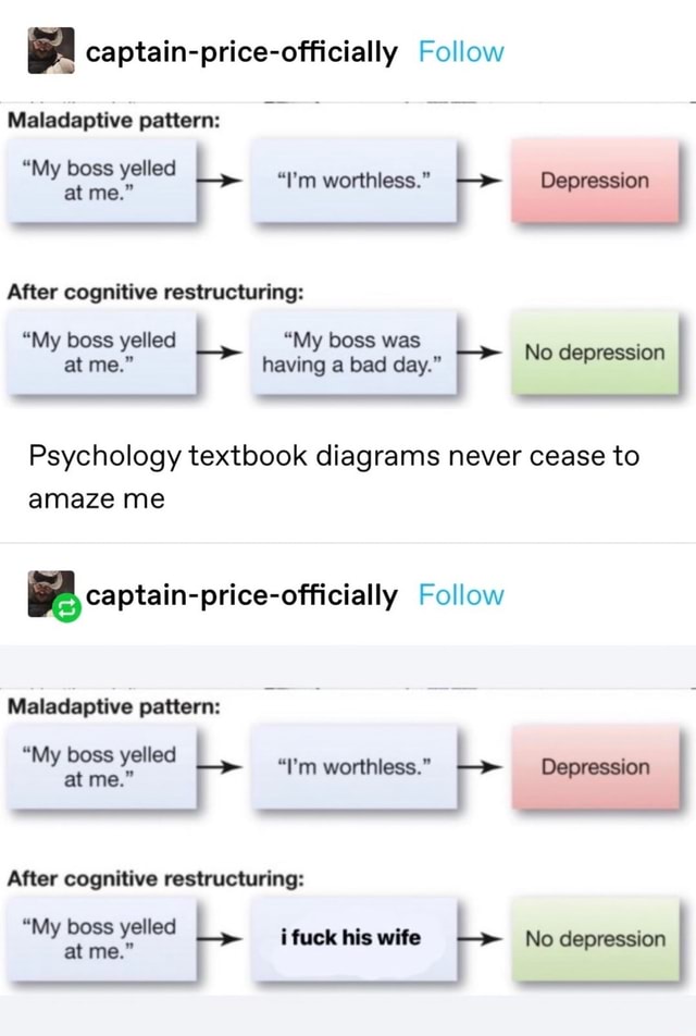 Maladaptive pattern: captain-price-officially Follow "My boss yelled at ...