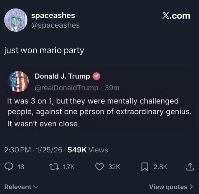 @spaceashes just won mario party Donald J. Trump @ @realDonaldTrump ...