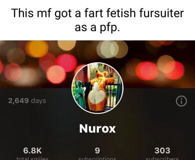 This mf got a fart fetish fursuiter as a pfp. 6.8K 303 - iFunny