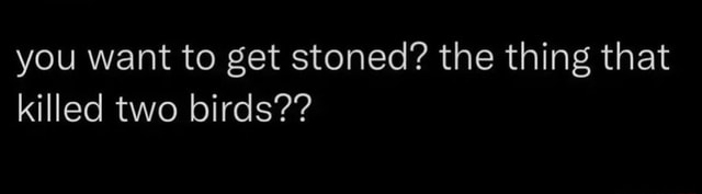 You want to get stoned? the thing that killed two birds?? - iFunny